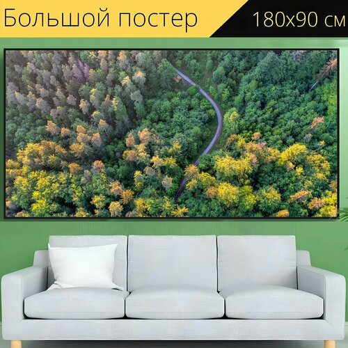 Большой постер "Лесная тропа, лес, дорожка" 180 x 90 см. для интерьера