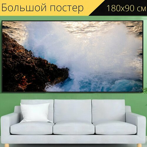 Большой постер "Море, волна, вода" 180 x 90 см. для интерьера