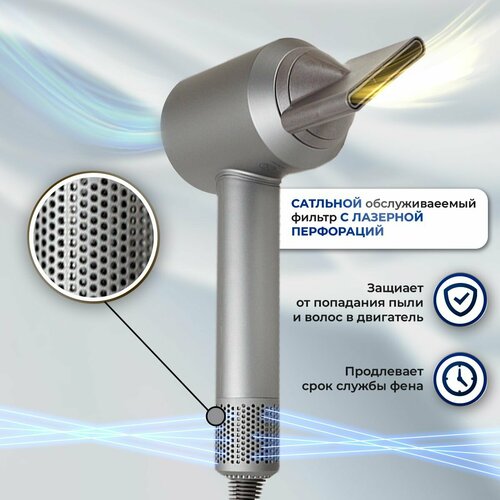 Фен для волос профессиональный с насадками, фиолетовый