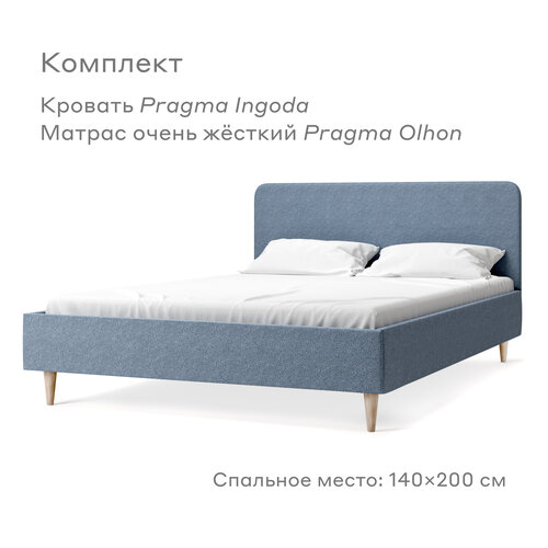 Кровать Pragma Ingoda/Olhon, обивка: текстиль, с матрасом, цвет: голубой