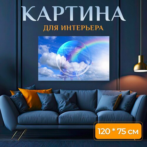 Картина на холсте "Облака, небеса, голубое небо" на подрамнике 120х75 см. для интерьера