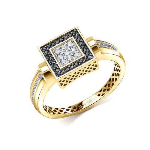 Кольцо Diamant online, желтое золото, 585 проба, бриллиант, размер 18, черный