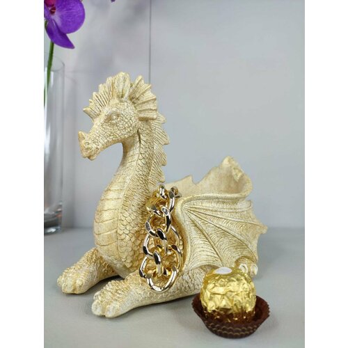 Статуэтка кашпо интерьерная Дракон в декоре "Золотое Мерцание"