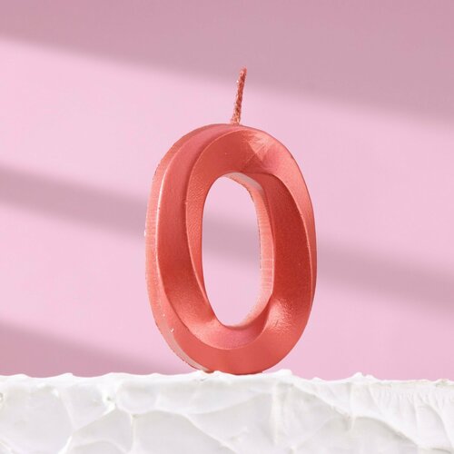 Свеча в торт "Грань", цифра "0", красный металлик, 6,5 см