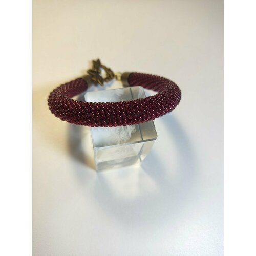 Плетеный браслет Прозрачный гранат, бисер, 1 шт., размер 19 см, красный