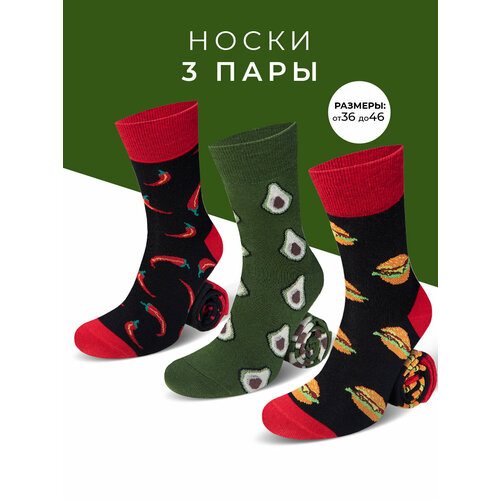 Носки Мачо, 3 пары, 3 уп., размер 43-46, зеленый, красный, черный