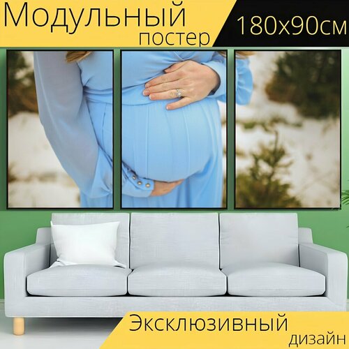 Модульный постер "Женщина, беременная, беременность" 180 x 90 см. для интерьера