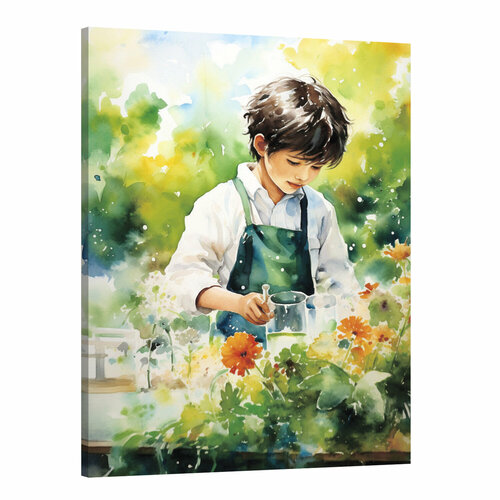 Интерьерная картина 50х70 "Мальчик и его наука: картина для ученых будущего"