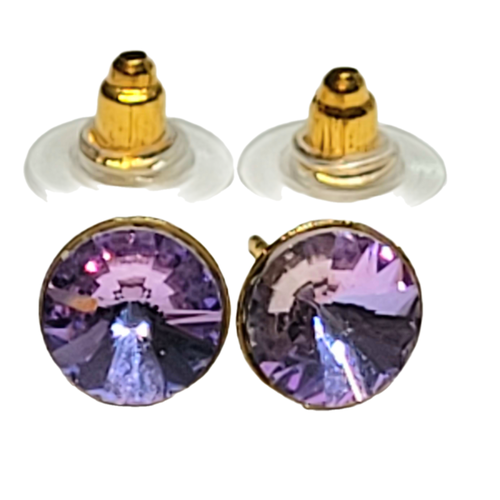 Серьги пусеты , кристаллы Swarovski, размер/диаметр 8 мм., фиолетовый