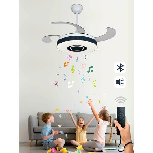 Люстра подвесная светодиодная VertexHome VER-68164 с вентилятором, динамиком и пультом д/у, для гостиной, кухни, спальни и детской комнаты