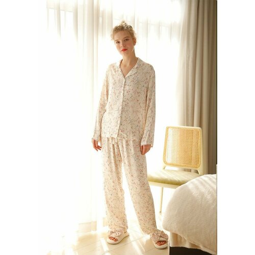 Пижама , размер 46, белый, бежевый