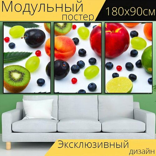 Модульный постер "Цвет, фрукты, персик" 180 x 90 см. для интерьера