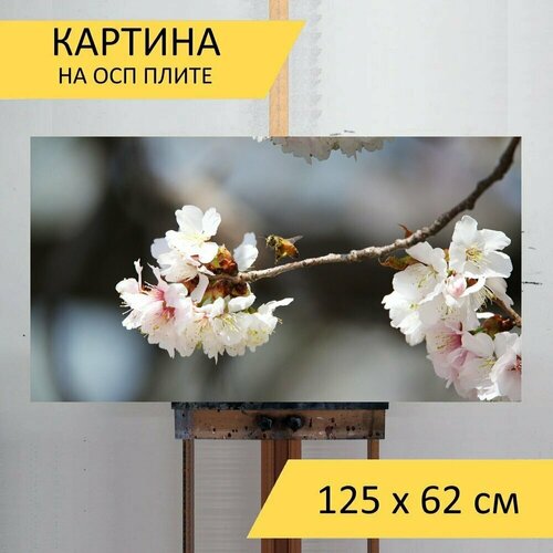 Картина на ОСП 125х62 см. "Медовый, труд, вкус" горизонтальная, для интерьера, с креплениями