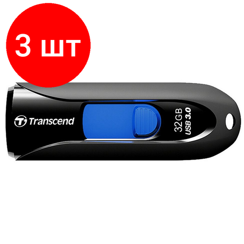 Комплект 3 штук, Флеш-память Transcend JetFlash 790, 32Gb, USB 3.1 G1, ч/син, TS32GJF790K