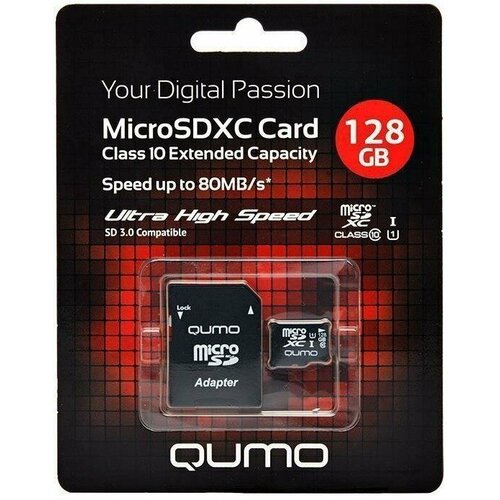 Micro SecureDigital 128Gb QUMO QM128GMICSDXC10U3 {MicroSDXC Class 10 UHS-I, SD adapter}