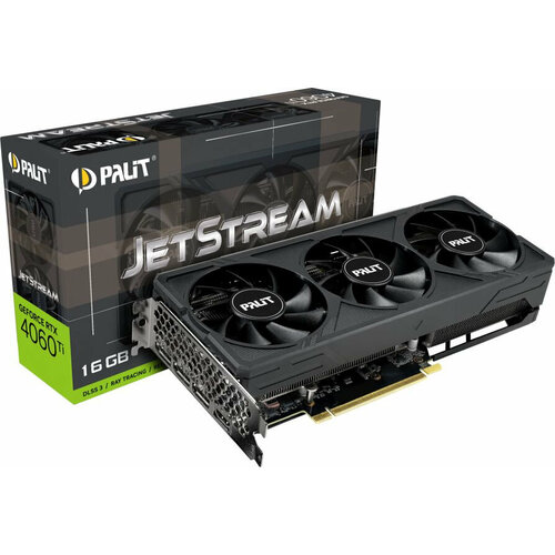 PALIT Видеокарта Palit PCI-E 4.0 RTX4060Ti JETSTREAM NVIDIA GeForce RTX 4060TI 16Gb 128bit GDDR6 2310/18000 HDMIx1 DPx3 HDCP Ret NE6406T019T1-1061J