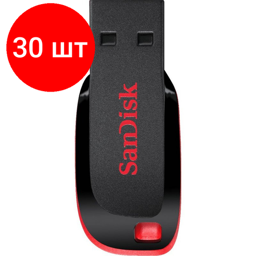 Комплект 30 штук, Флеш-память SanDisk Cruzer Blade, 64Gb, USB 2.0, ч/крас, SDCZ50-064G-B35