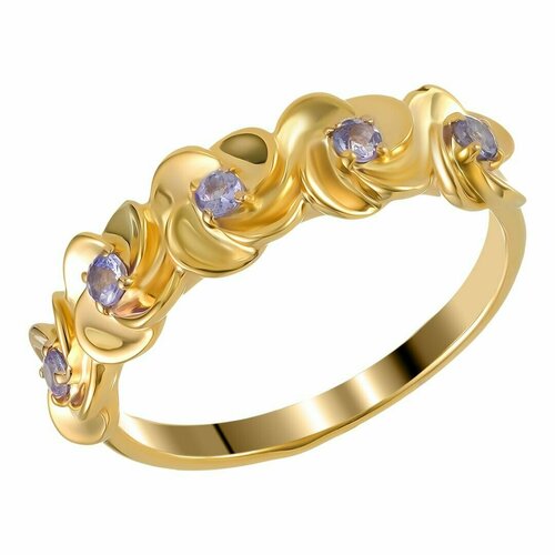 Перстень UVI, серебро, 925 проба, золочение, размер 19, фиолетовый, золотой