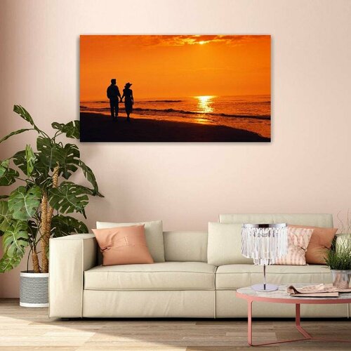 Картина на холсте 60x110 LinxOne "Двое sunset couple beach" интерьерная для дома / на стену / на кухню / с подрамником