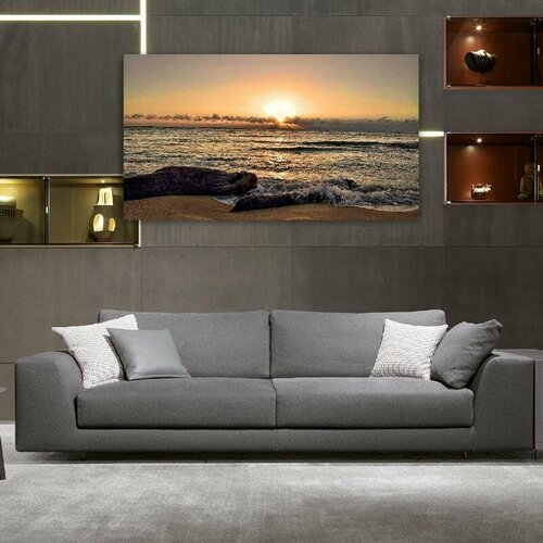 Картина на холсте 60x110 LinxOne "Море берег рассвет" интерьерная для дома / на стену / на кухню / с подрамником