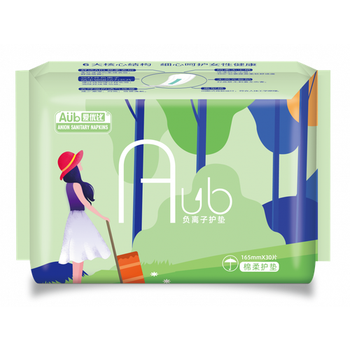 Прокладки ежедневные премиум женские дышащие AUB, мягкие с анионным слоем, неароматизированные, длина 165 мм. 30 шт в упаковке