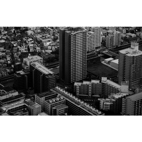 Картина на холсте 60x110 LinxOne "ЧБ, город, здания, вид сверху" интерьерная для дома / на стену / на кухню / с подрамником