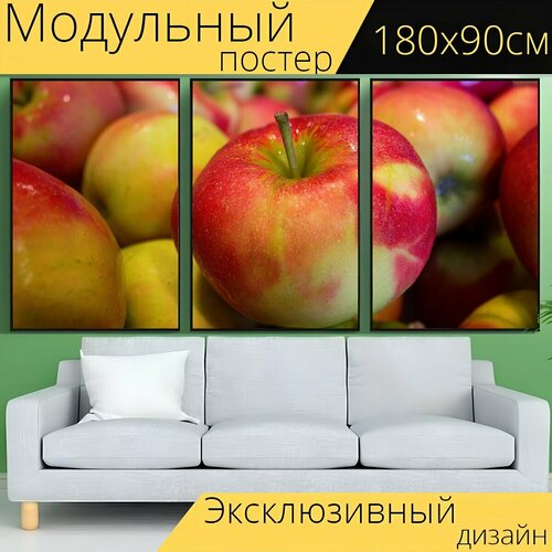 Модульный постер "Яблоки, фрукты, свежий" 180 x 90 см. для интерьера