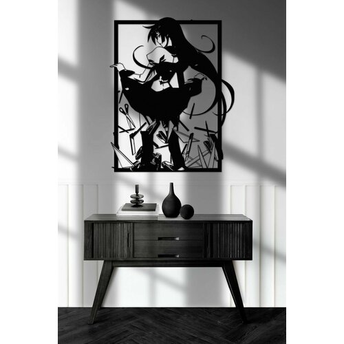 Декоративное панно деревянное, Аниме девушка (черный цвет)
