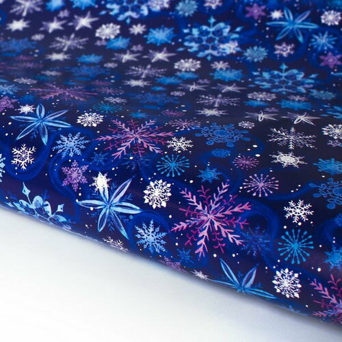 Бумага упаковочная глянцевая "Синие снежинки", 70 x 100 см, 10 шт.