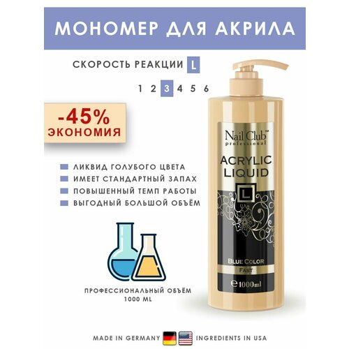 Мономер для акриловой пудры ACRYLIC LIQUID L, 1000 мл.