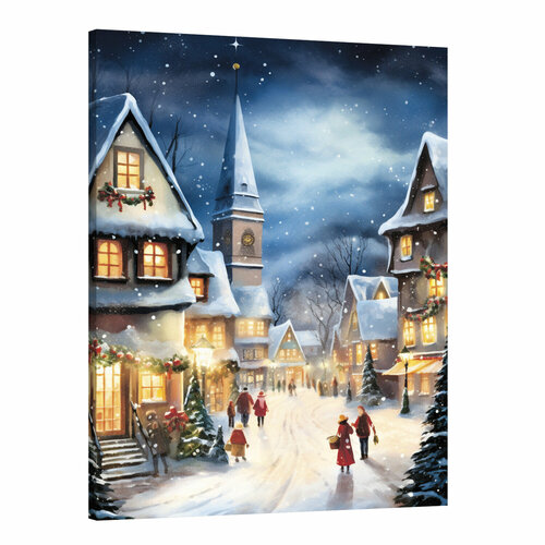 Интерьерная картина 50х70 "Рождество в маленькой деревне"