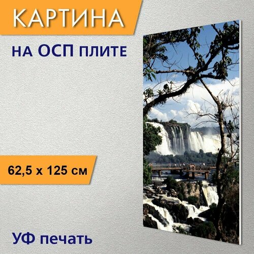 Вертикальная картина на ОСП "Водопады, бразилия, национальный парк игуасу" 62x125 см. для интерьериа