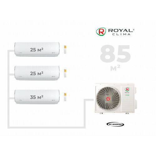 Инверторная мульти сплит-система Royal Clima Multi Gamma Perfetto на 3 комнаты (2*25 м2 + 35м2) 3TFM-25HN/OUT + 2*RCI-PFF09HN + RCI-PFF12HN, комплект, серый