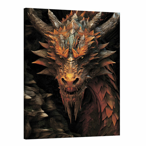 Интерьерная картина 50х70 "Древний деревянный дракон: секреты мастерства"