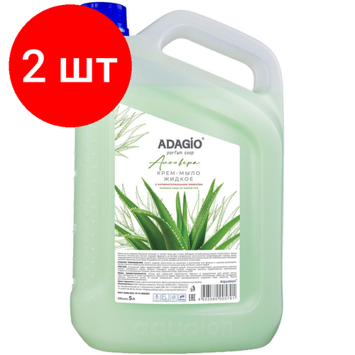 Комплект 2 штук, Мыло жидкое адажио 5л антибактериальное АлоэВера канистра_20351 ТЯ