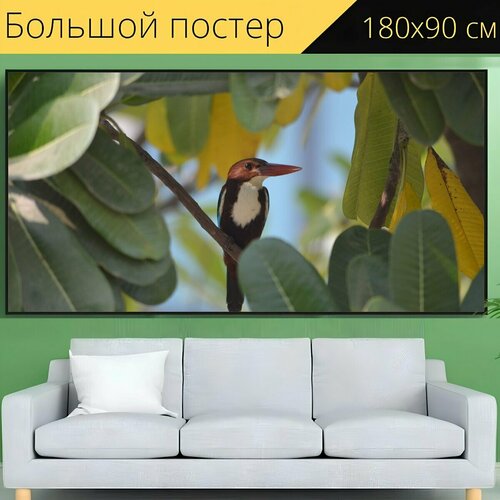Большой постер "Птица, зимородок, природа" 180 x 90 см. для интерьера