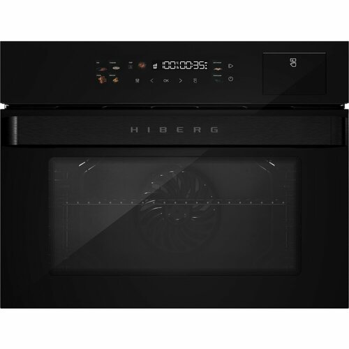 Духовой шкаф HIBERG S-VMF 5515 B SMART, встраиваемый, с паром, 63 рецепта, объем 47 литров, гриль, фритюр, LED и TFT–дисплеи, цвет черный, стеклянный фасад