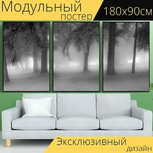 Модульный постер "Туман, природа, свет" 180 x 90 см. для интерьера