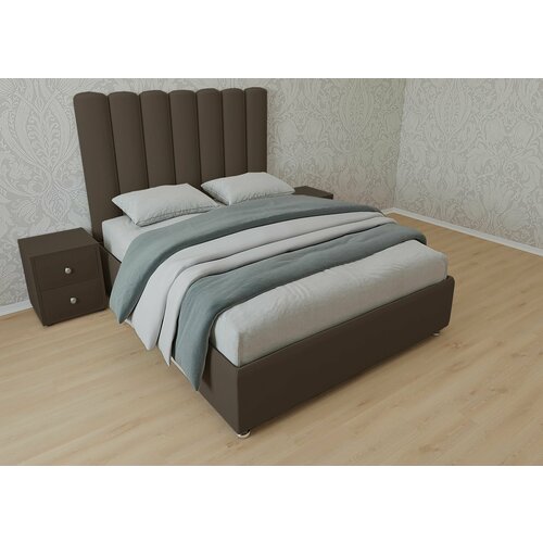 Двуспальная кровать Женева Нью 180x200 основание металлическое с ламелями велюр коричневый ножки 5 см