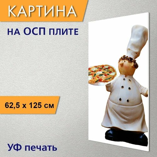 Вертикальная картина на ОСП "Пицца, готовить, веселье" 62x125 см. для интерьериа