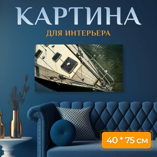 Картина на холсте "Знак, лодка, яхта" на подрамнике 75х40 см. для интерьера