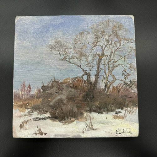Картина "Зимний пейзаж", подпись автора неразборчиво, холст, масло