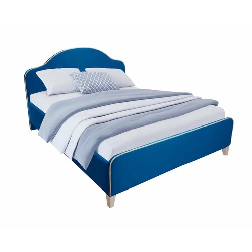 Односпальная кровать София 80x200 с подъемным механизмом и с коробом для белья велюр синий без ножек
