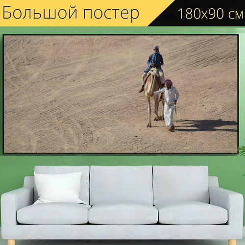 Большой постер "Верблюд, животное, пустыня" 180 x 90 см. для интерьера