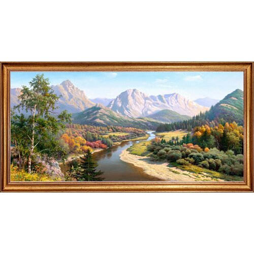 Картина, "Осень в горах", 33х70 см, художник - Прищепа И. оформлена в багет, Арт. ПИ16-33х70
