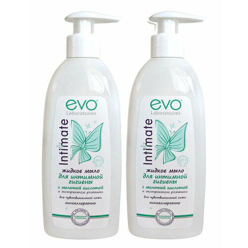 EVO Intimate Жидкое мыло для интимной гигиены с молочной кислотой рН 5,2, 400 мл х 2 шт (800 мл), бутылка с дозатором
