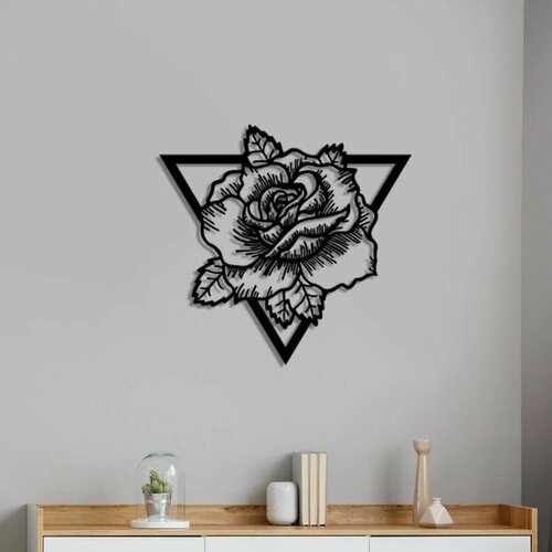 Декоративное панно деревянное, Бутон розы (черный цвет)