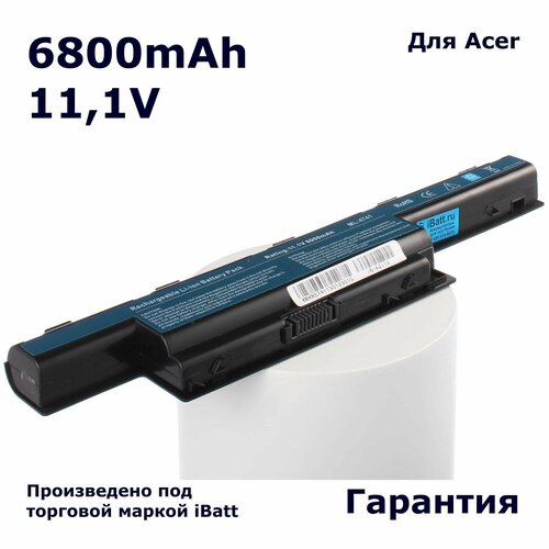 Аккумулятор iBatt 6800mAh, для Aspire 5750G-2634G64Mikk 7750G-2634G75Mikk 7750ZG-B964G32Mnkk V3-571G-32344G50Maii G640G-P343G32Miks TravelMate 5740Z 5560G-63424G50Mnkk