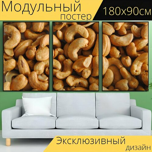 Модульный постер "Орехи кешью, орехи, перекус" 180 x 90 см. для интерьера