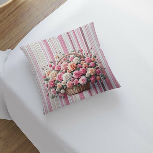 Наволочка декоративная на молнии JoyArty, чехол на подушку "Корзина роз", 45х45 см